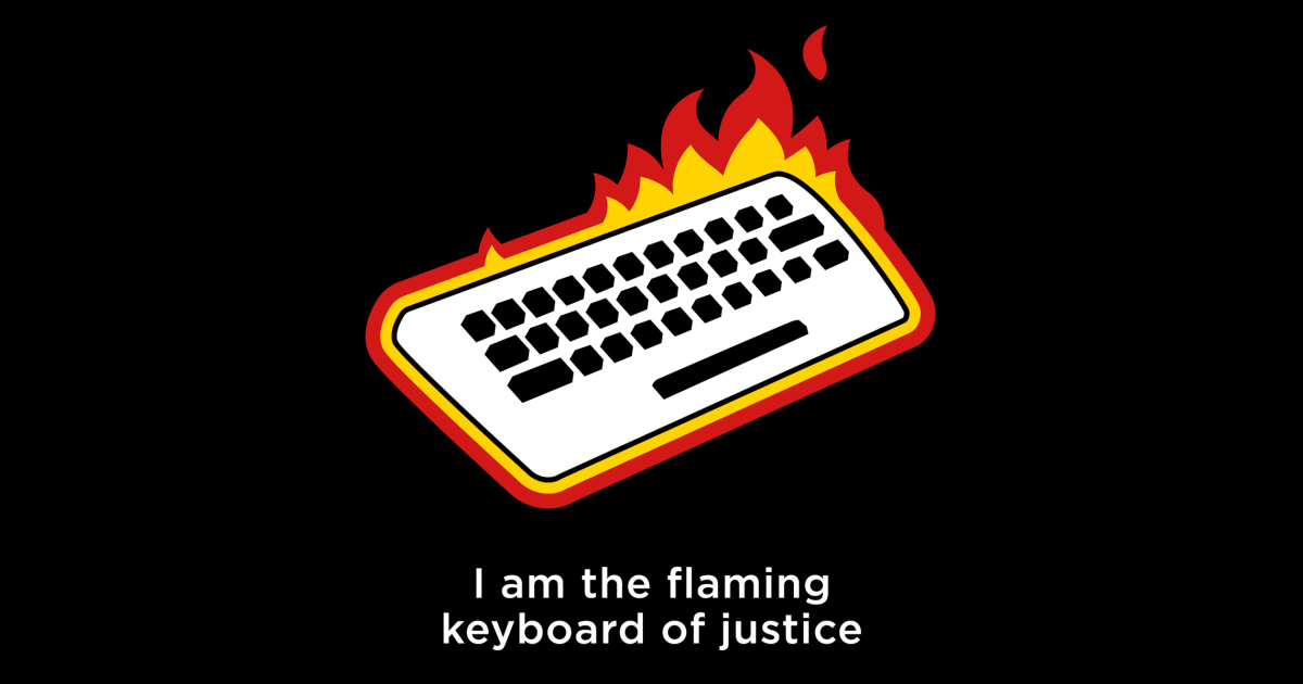 The Flaming Keyboard of Justice t-shirt from Amorphia Apparel